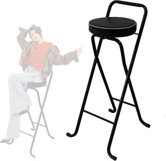 Generic 65cm/75cm Klappbarer Barhocker Hoch mit Lehne, Runder PU-Gepolsterter Tresenhocker, Tragbarer K&uuml;chenhocker, Tragbarer Klappbarer Hochstuhl(Black,75cm/