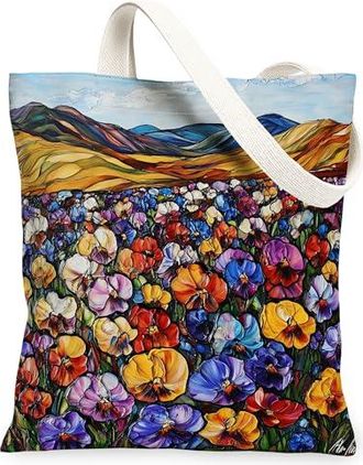Generic Sac fourre-tout en toile de pens&eacute;e printani&egrave;re pour faire du shopping, 33 x 38,1 cm, sac d&eacute;picerie r&eacute;utilisable pour femme, paysage naturel, plage, es