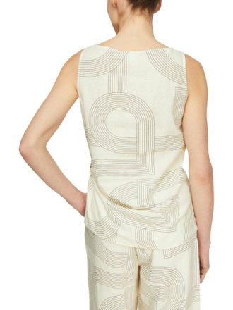 Comma Blusentop natur,Casual,Leinen,Allover-Print,U-Boot,&Auml;rmellos,Regular Fit