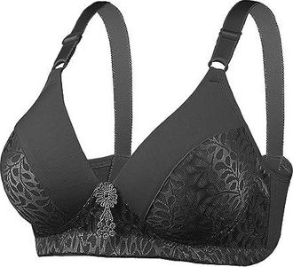 Generic 2026 Soutien-gorge pour femme respirant pour femmes moyennes et personnes &acirc;g&eacute;es sans anneaux en acier Bonnet moyen Jacquard envelopp&eacute; fin, Noir, 70