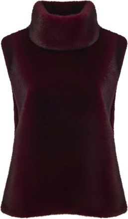 Cesare Gaspari Femme, Tops, Rouge, Taille: ONE Size Haut sans manches sculpté en fausse fourrure avec col - Bordeaux