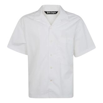 Palm Angels Homme, Chemises, Blanc, Taille: L B Curved Logo Bowling Shirt