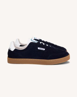Faguo Baskets cuir su&egrave;de bleu marine
