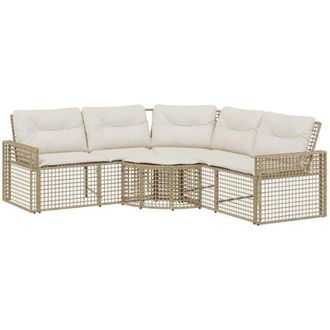 vidaXL Gartensofa in L-Form mit Kissen und Fu&szlig;bank Beige Poly Rattan Vidaxl