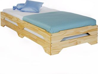 IDIMEX Stapelbett 2er Set Gästebett Ronny Einzelbett Stapelliege Kiefer massiv Natur Bett 90x200 cm Kinderbett Jugendbett