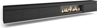 Skraut Home Skraut Home - Meuble tv, Banc Télé, Grand espace de Rangement, 368x45x35, Cheminée électrique xxl, Suspendu, Mural, Style moderne, Noir