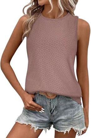 Generic Chemises d&eacute;t&eacute; &agrave; col montant sans manches pour femme, col haut, couleur unie, d&eacute;contract&eacute;, Y2K, tendance, habill&eacute;, &agrave; oeillets, basique 2025, mignon et 