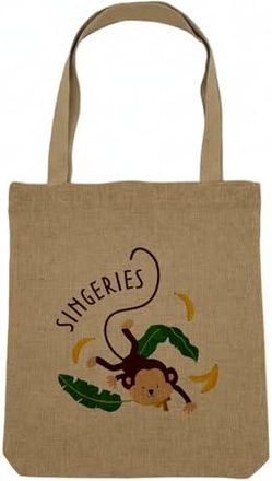 Fabulous Sac Shopping Tote Bag Aspect Lin - Mr. Singe Roi des Singeries Dessin Illustration - Sac de Courses Toile Epaisse 360g Beige Naturel Cabas Port&eacute; Epaul