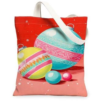 Generic Sacs en toile ornementaux de vacances, sacs dépicerie réutilisables, sacs dépicerie réutilisables, festifs, modernes, chics, légers et lavables, Rouge