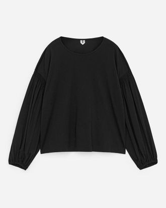 Arket Baumwollbluse Mit Ballon&auml;rmeln -Schwarz