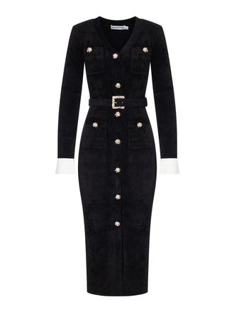 Self Portrait Knielanges Kleid - Schwarz