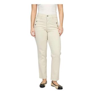 2-Biz Hochtaillierte Stretchhose mit seitlichen Kn&ouml;pfen - - Trousers - Damen - Beige - XS