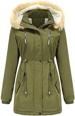 Generic Vestes pour femmes 2026 Manteau &eacute;pais grande taille chaud dhiver doubl&eacute; polaire couleur unie manteau veste dext&eacute;rieur avec fausse capuche, Vert, XXL