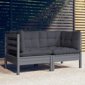 vidaXL Canap&eacute; 2 places de jardin avec coussins anthracite Bois de pin vidaXL