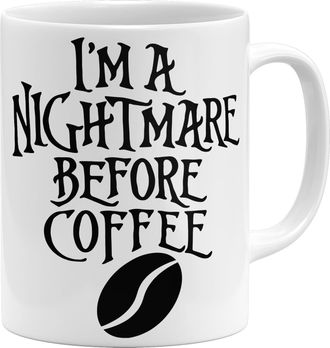OM3 A Nightmare Before Coffee Kaffee-Tasse mit Spruch - Statement - Weihnachten - Keramik Becher - 325ml - Beidseitig Bedruckt - Weiss
