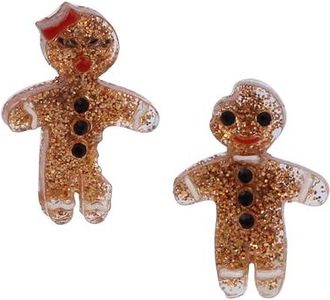 Betsey Johnson Boucles doreilles en forme de pain d&eacute;pices pour femme, bijoux festifs, plaqu&eacute; or, plastique et paillettes brunes, clous