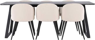 ebuy24 Malaga Essgruppe Esstisch 90x200cm dunkel grau und 6 Skagen Stuhl velour beige