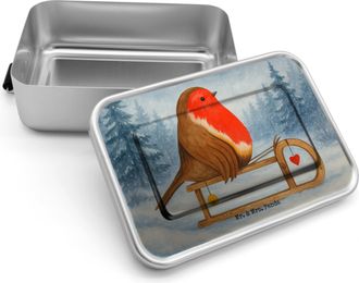 Mr. & Mrs. Panda Brotdose Rotkehlchen Schlitten Design - Geschenk, Metall, Vogel, Metallbox, Weihnachten, Brotbox