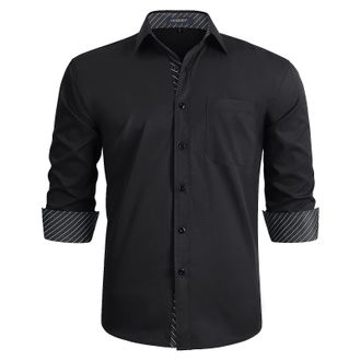 Hisdern Herren Hemd Freizeithemd Langarmhemd Formelle Businesshemden Freizeithemden Langarm Hemd Regular Fit Hemden Shirt Schwarz/Weiss 6XL