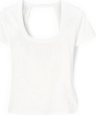 Motivi Geripptes Jersey-T-Shirt mit Cut-Out - - Blouses & Shirts - Damen - Wei&szlig; - XS