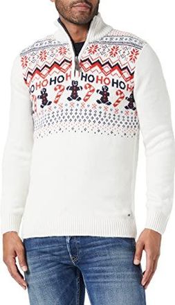 Tom Tailor Hommes Pull de Noël à col montant 1032308, 30804 - White Navy Placed Jacquard, S