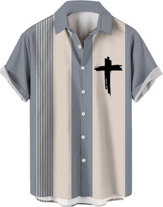 Generic Chemise d&eacute;t&eacute; &agrave; manches courtes boutonn&eacute;e pour homme, coupe d&eacute;contract&eacute;e, t-shirt l&eacute;ger et respirant avec motif imprim&eacute;, grande taille, t-shirt d&eacute;contr