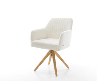 DELIFE Drehstuhl Greg-Flex Boucl&eacute; Soft Beige Holzgestell kantig Natur 360&deg; drehbar Taschenfederkern, Esszimmerst&uuml;hle