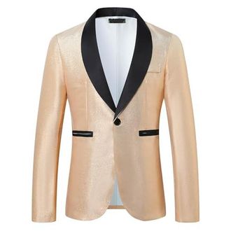Generic Veste de smoking brillante pour homme - Coupe ajust&eacute;e - Avec col ch&acirc;le - 1 bouton - Blazer m&eacute;tallique - Veste de costume festive pour f&ecirc;te, mariage, s