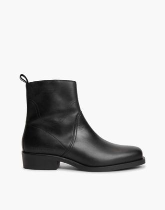 Tommy Hilfiger Leder-Bikerstiefel mit Ziern&auml;hten und Rei&szlig;verschluss in Schwarz