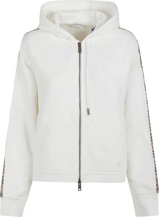 Burberry Femme, Sweatshirts et sweats &agrave; capuche, Blanc, Taille: 40 FR Check Trim Cotton Zip Sweat &agrave; capuche
