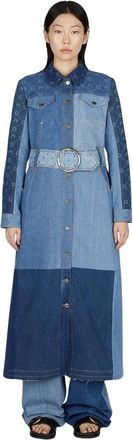 Marine Serre Femme, Robes, Bleu, Taille: 38 FR Moon Print Denim Coat