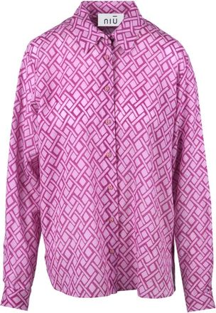 Ni&ugrave; Niu, Femme, Blouses et Chemises, Rose, Taille: 38 FR Camicia fantasia geometrica
