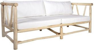 Vente-Unique Canap&eacute; de jardin 3 places en teck avec coussins - Naturel clair et blanc - TULUM de MYLIA