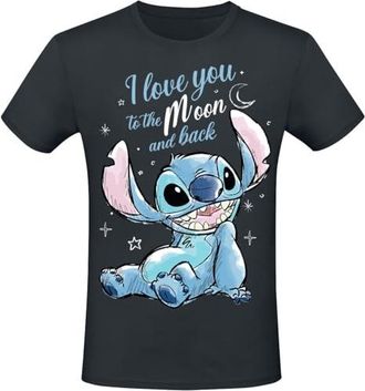 Lilo & Stitch Lilo & Stitch I Love You to The Moon and Back Homme T-Shirt Manches Courtes Noir XL