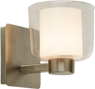 Searchlight Suchscheinwerfer Badezimmer 1 Licht Satin Nickel Wandleuchte mit klarem Glas und weißem Innen Ip44