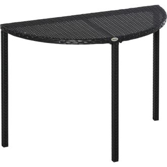 OUTSUNNY Table de jardin demi cercle - table de balcon demi lune - dim. 100L x 50l x 74H cm r&eacute;sine tress&eacute;e 4 fils imitation rotin noir