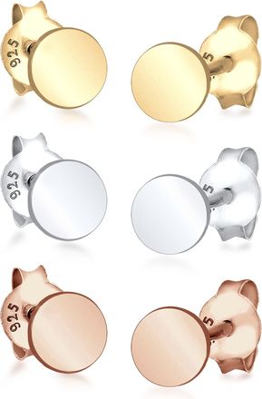 Elli Ohrringe Damen 3er-Set Kreis Basic Tri-Color in 925 Sterling Silber