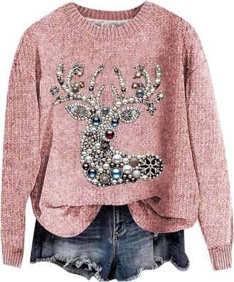 Generic Pull de Noël pour femme - Pull de Noël amusant et moche - Imprimé graphique festif - Manches longues - Style décontracté - Fêtes de vacances - Confort