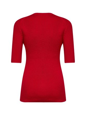 Prada Womens Sweater Rib-Knit Virgin Wool Red