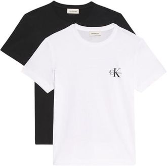 Calvin Klein T-Shirts Manches Courtes Lot de 2 Femme Logo Tee avec Col Ras-du-Cou, Multicolore (Black / Brilliant White), XS