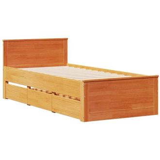 vidaXL Massivholzbett ohne Matratze mit Kopfteil 100x200 cm Wachsbraun Vidaxl