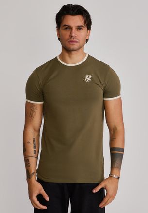 Siksilk Herren Khaki Gr&uuml;n, Ecru Ringer T-Shirt XXL