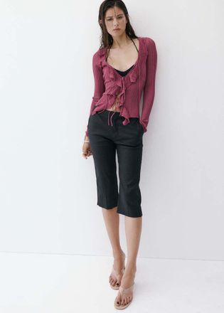 Mango Cardigan en maille textur&eacute;e avec d&eacute;tail volant&eacute; lie de vin - Femme - XXS - MANGO