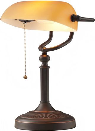 Newrays Amber Glass Bankers Schreibtischlampe mit Pull Chain Switch Plug In Fixture