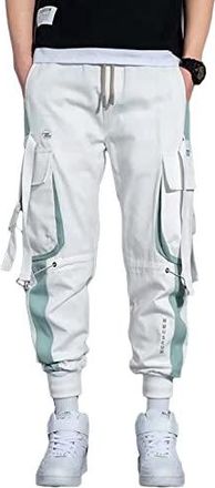 ORANDESIGNE Homme Pantalon de Jogging Hip Hop Sport Multi-Poches Streetwear Pantalon Cargo Joggers B Blanc S