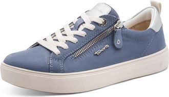 Tamaris Comfort Damen Sneaker flach mit Rei&szlig;verschluss Freizeit, Blau (Denim Nubuc), 38 EU