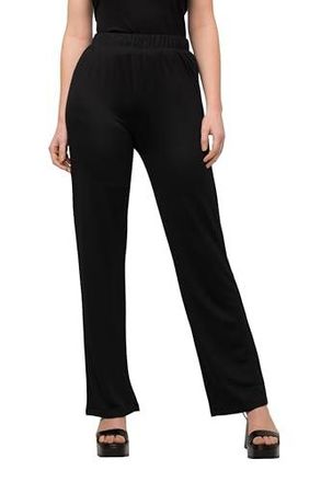 Ulla Popken Slinkyhose, Weites Bein, Elastikbund, Pantalon, Jambe Large, Taille &eacute;lastique, piqu&eacute; Slinky, Noir, 40W / 32L Femmes