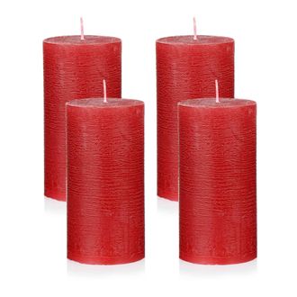 NKlaus Rustikale Adventskerzen Weinrot 4er Set &Oslash; 6x12 cm - Stumpenkerzen aus Wachs f&uuml;r Weihnachtsdeko, Adventskranz & Tischdekoration, lange Brenndauer