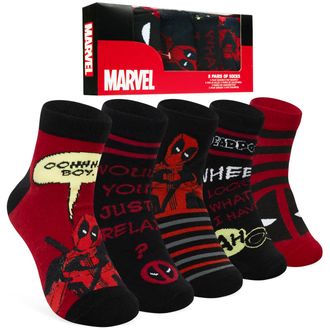 MARVEL Socken Herren Teenager Größe 40-45, Weich Atmungsaktiv Knöchelsocken im 5er-Pack, Gemütliche Geschenke für Männer (Schwarz/Rot Deadpool)