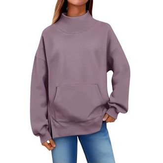 Generic Sweatshirts pour femmes, sweatshirts pour femmes, couleur unie, haut surdimensionn&eacute;, col rond, manches longues, automne hiver, d&eacute;contract&eacute;, confortabl